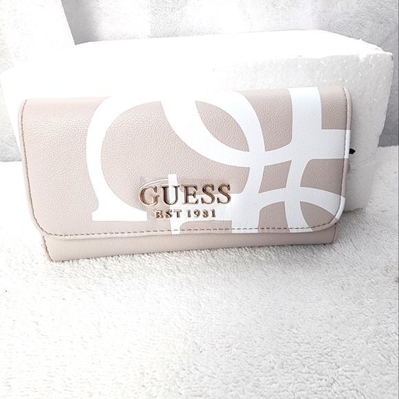 Guess | Bags | Guess Sherol Slim Clutch Wallet Nudewhite Multi Silver ...